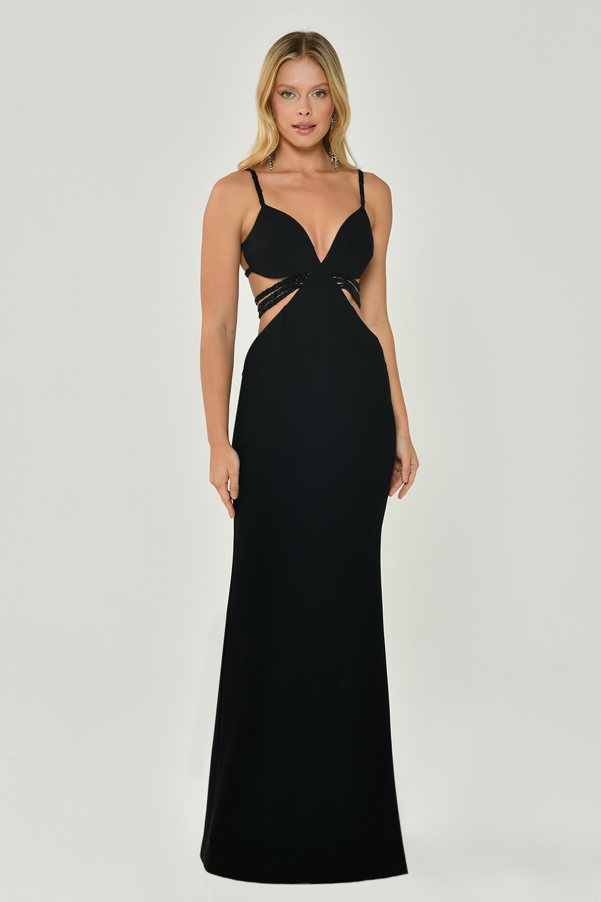 Rope Strap Decollete Crepe Long Dress